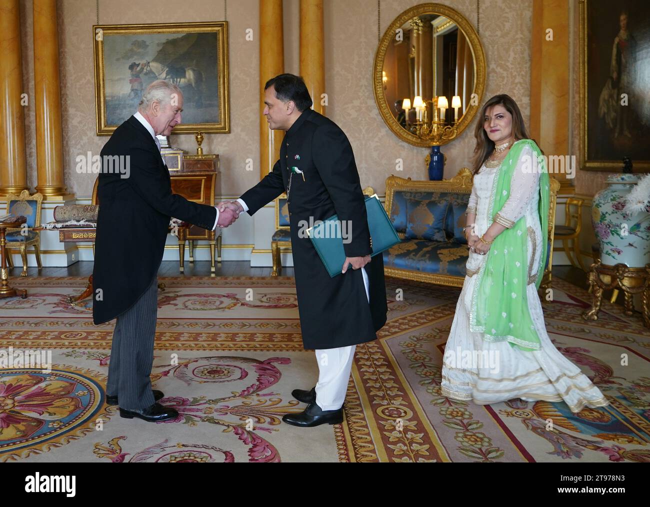 King Charles III (left) receives Dr. Mohammad Faisal, High Commissioner for the Islamic Republic ...