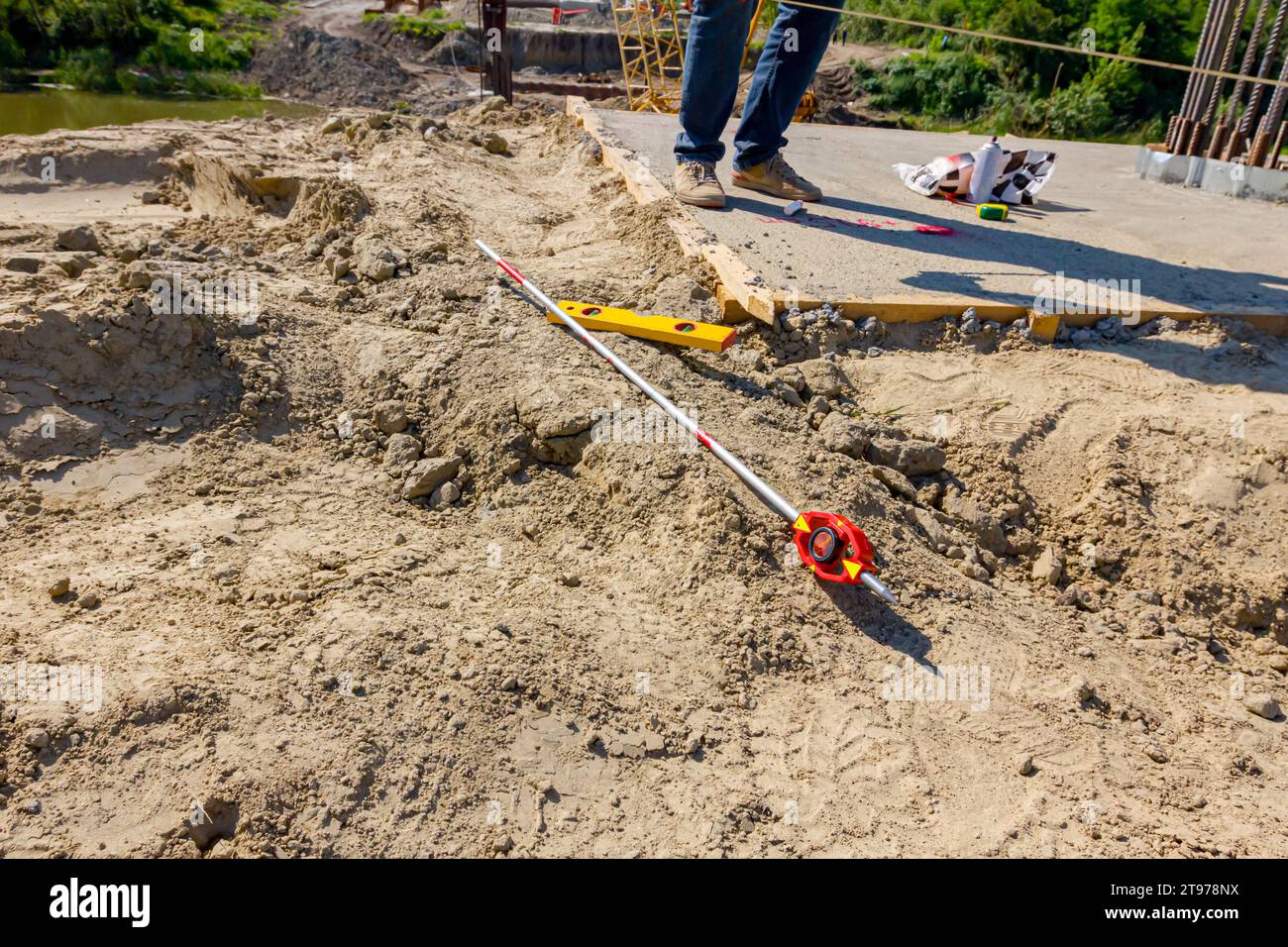 Geodetic engineers’ tool, part of leveler, measuring professional metal ...