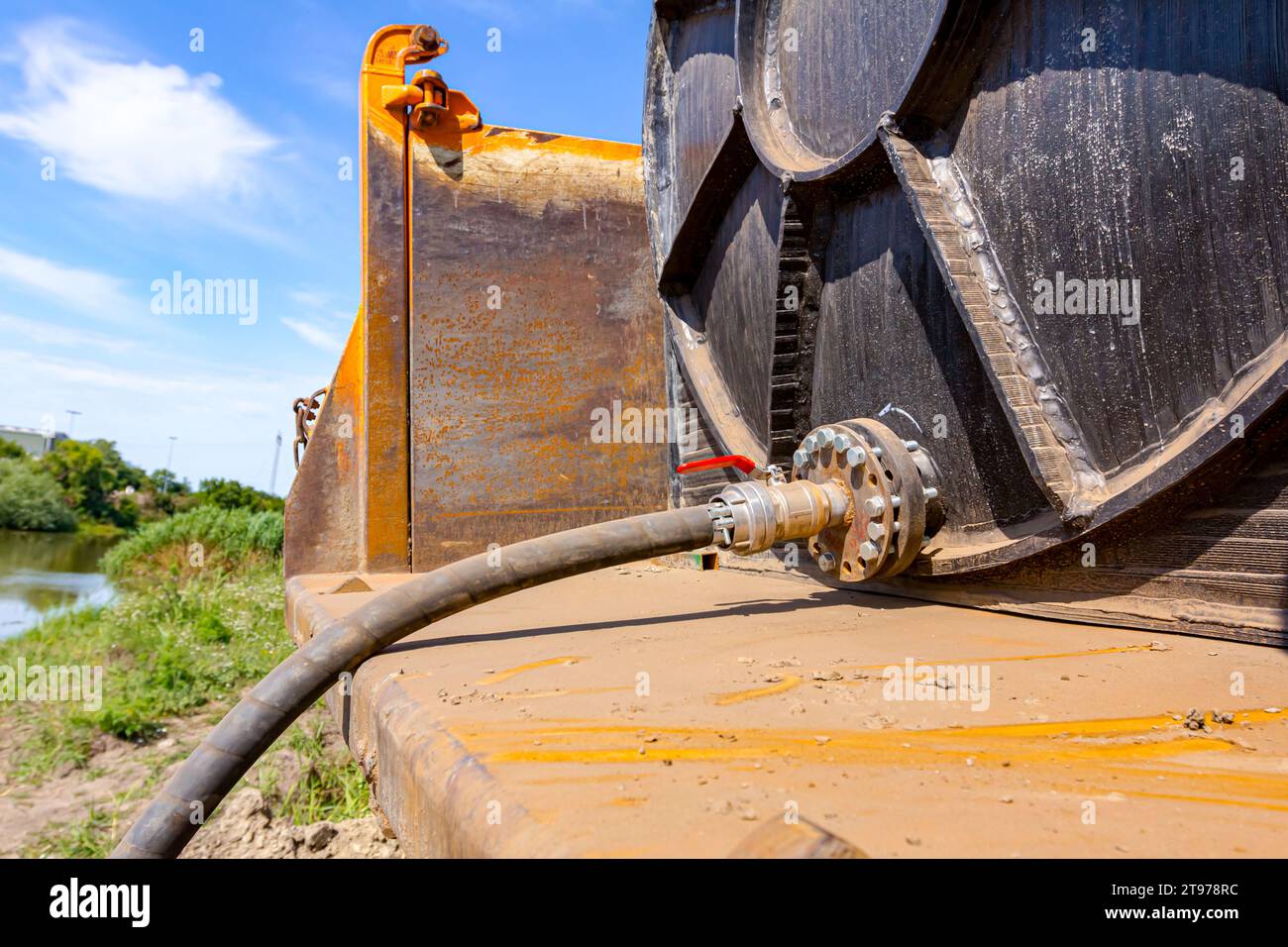 Black round metal cistern for supplying water, huge reservoir for ...