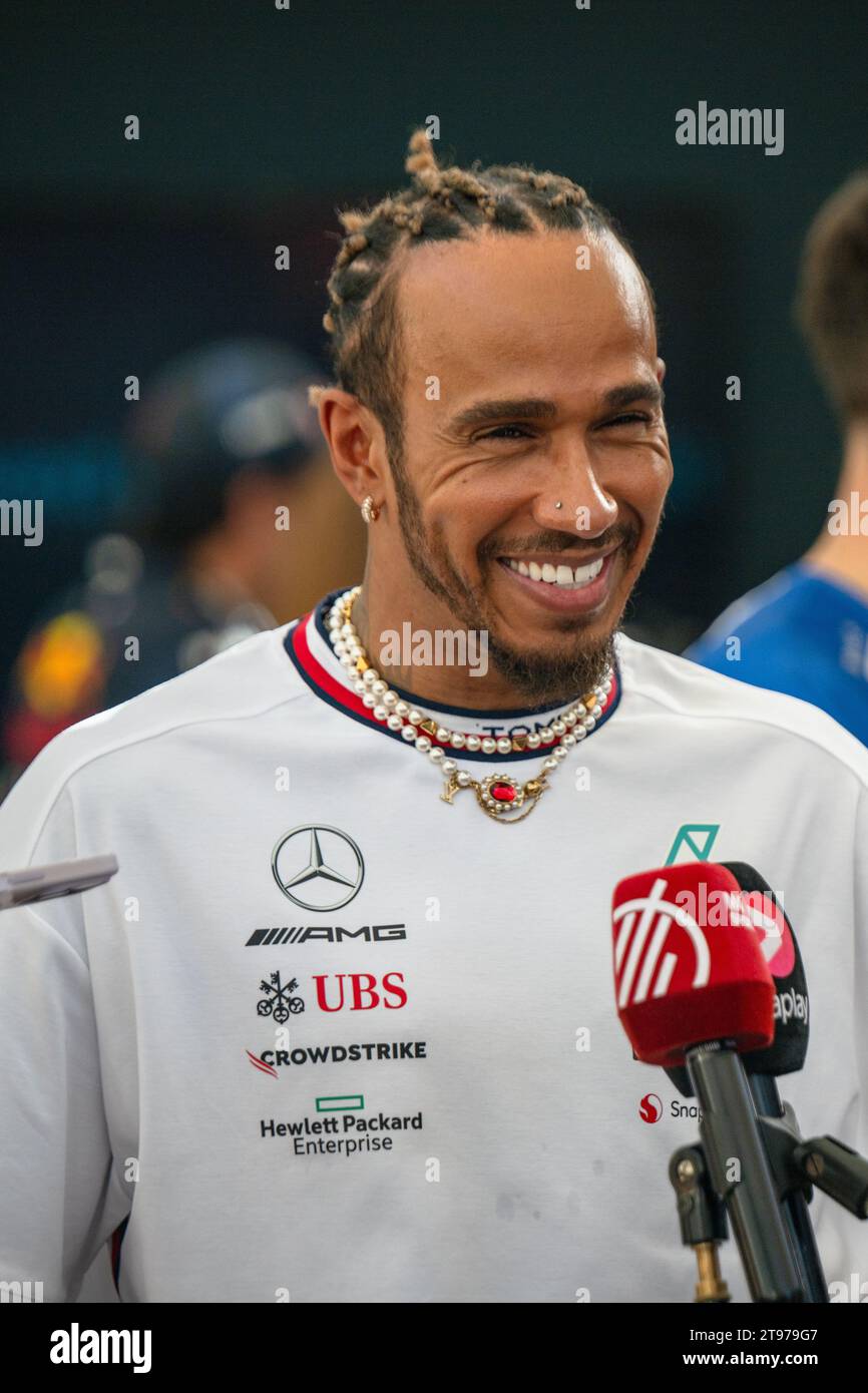 ABU DHABI,UAE. 23RD NOV 2023. LEWIS HAMILTON (MERCEDES). AHMAD ALSHEHAB ...