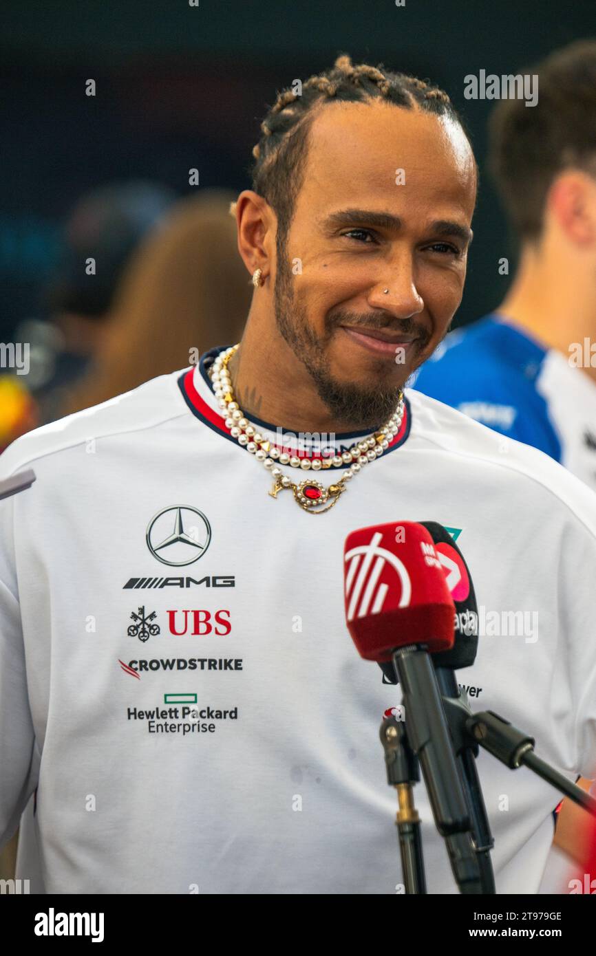 ABU DHABI,UAE. 23RD NOV 2023. LEWIS HAMILTON (MERCEDES). AHMAD ALSHEHAB ...