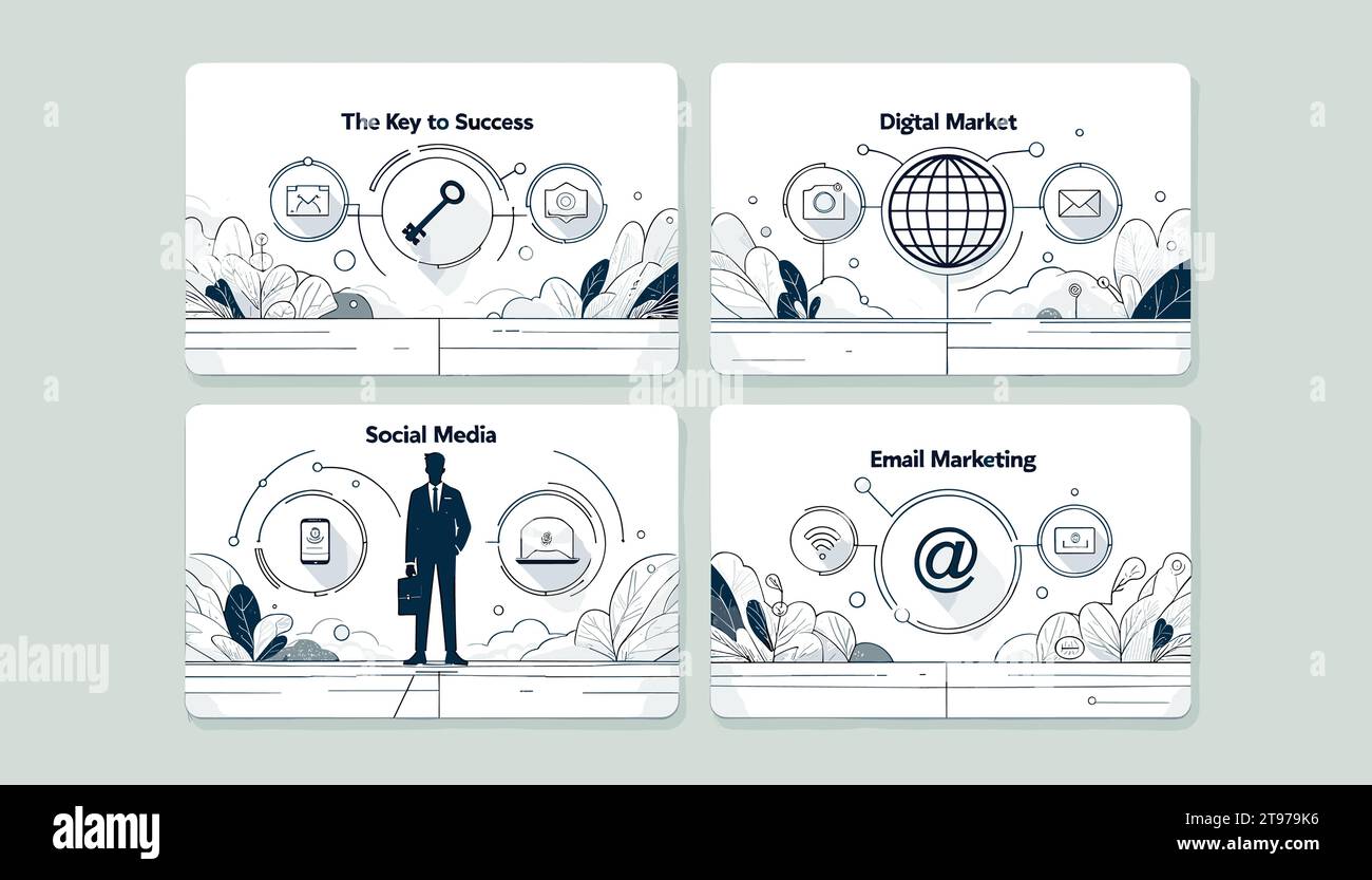 Illustration of four horizontally aligned PowerPoint presentation cover ...