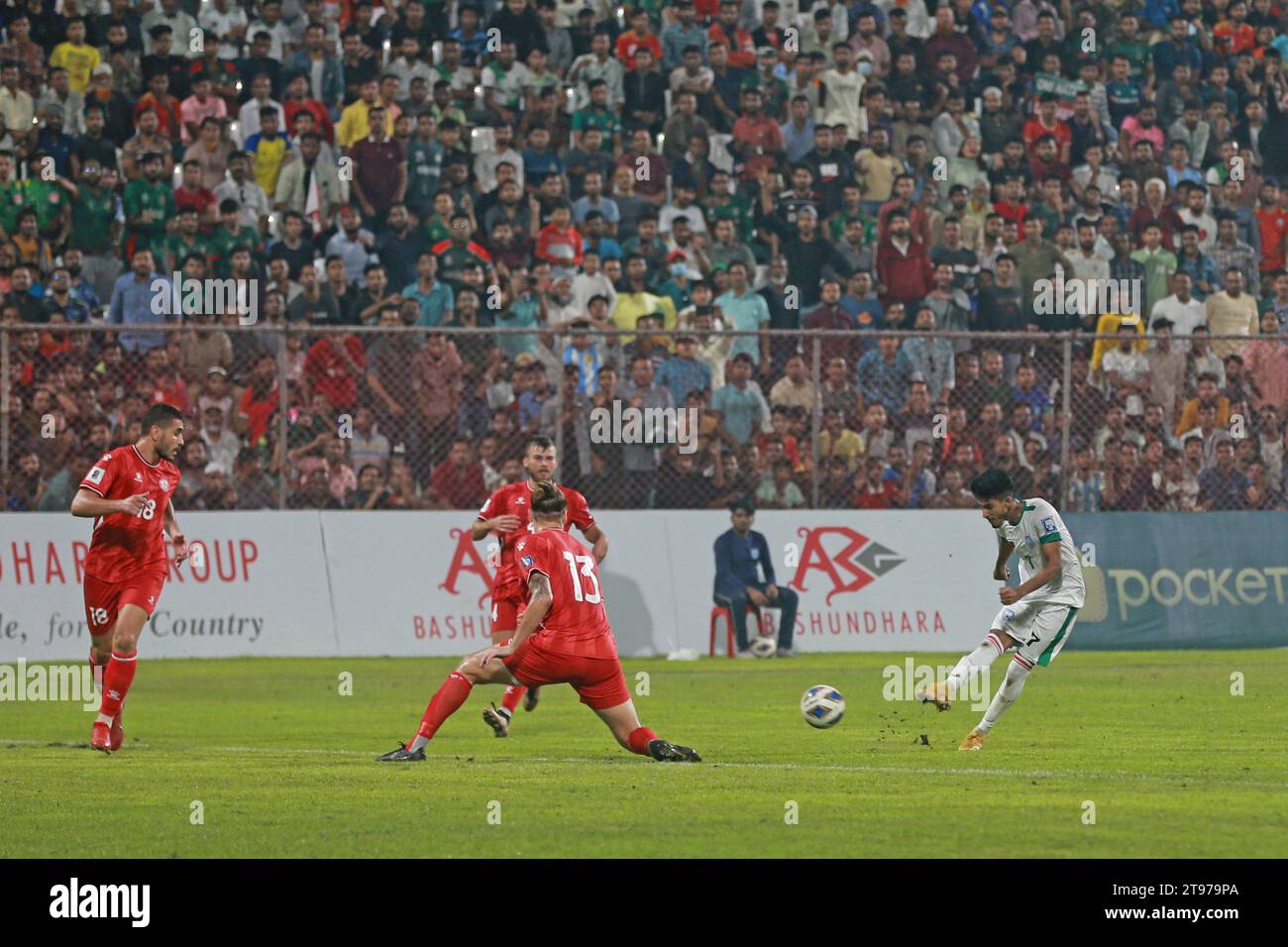 Sheikh Morsalin takes his goal shoot that helped Bangladesh earn a come ...