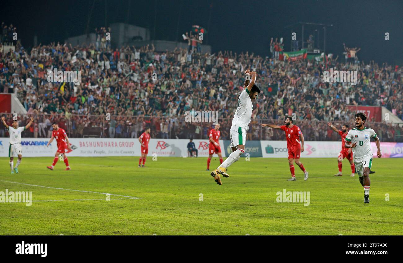Sheikh Morsalin celebrates as his eye-catching goal helped Bangladesh ...