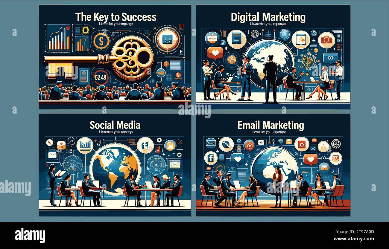 Illustrations of business people in various discussions and activities ...