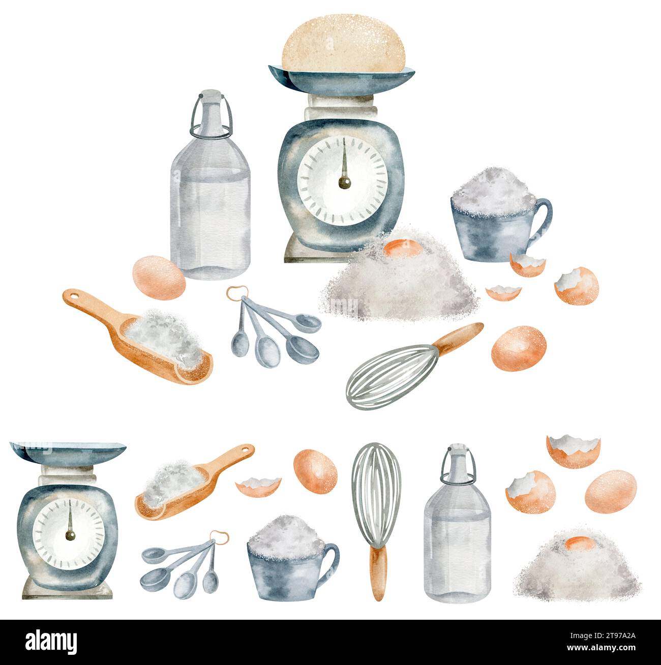 Ingredients and utensils constructor on an isolated white background ...