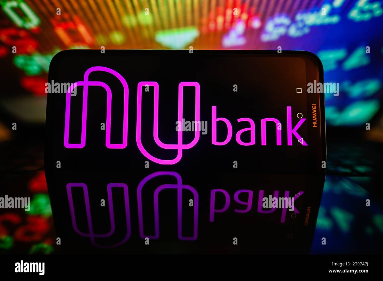 In this photo illustration, a Nu Bank logo is displayed on a smartphone ...