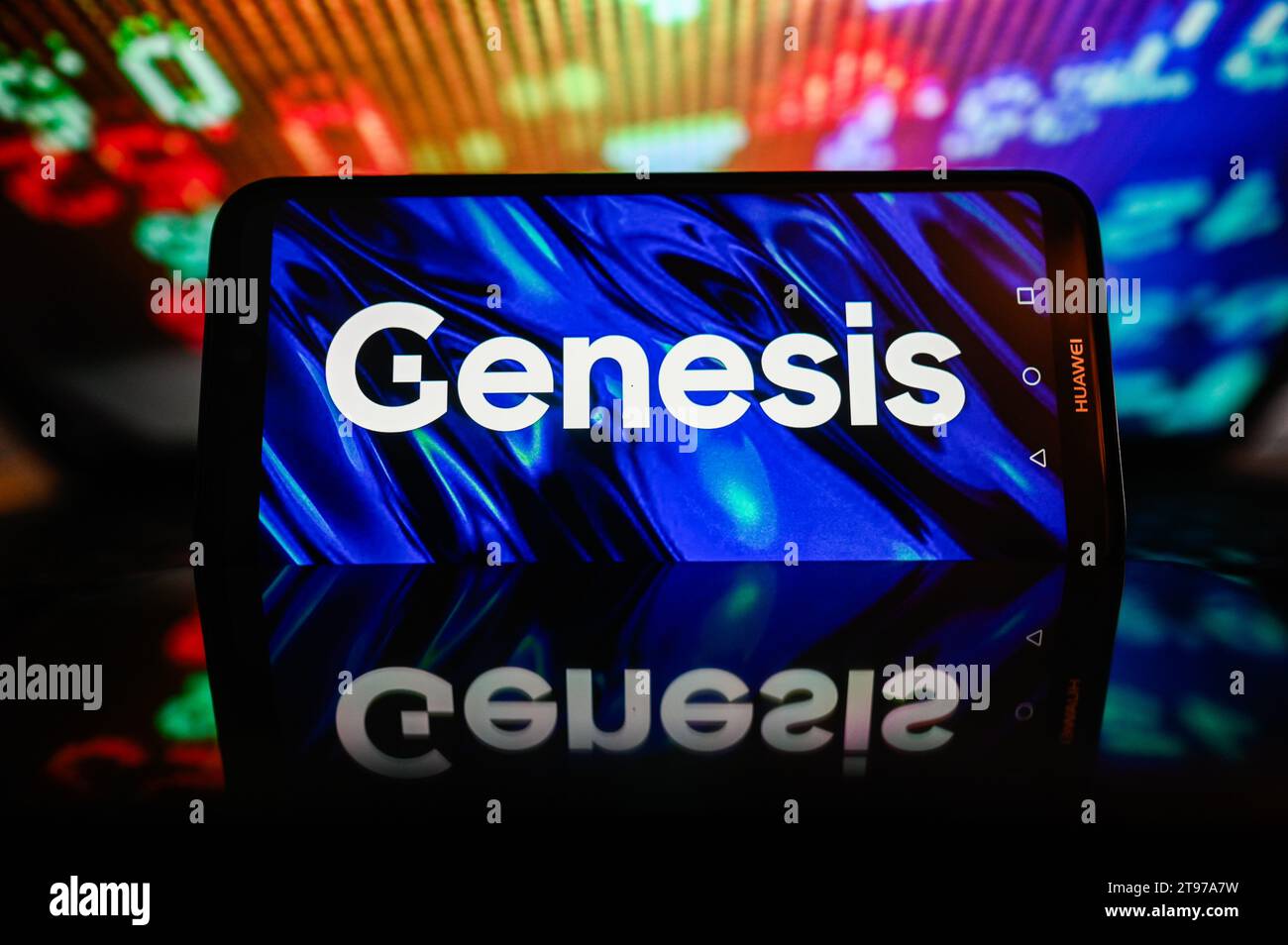 In this photo illustration, a Genesis logo is displayed on a smartphone ...
