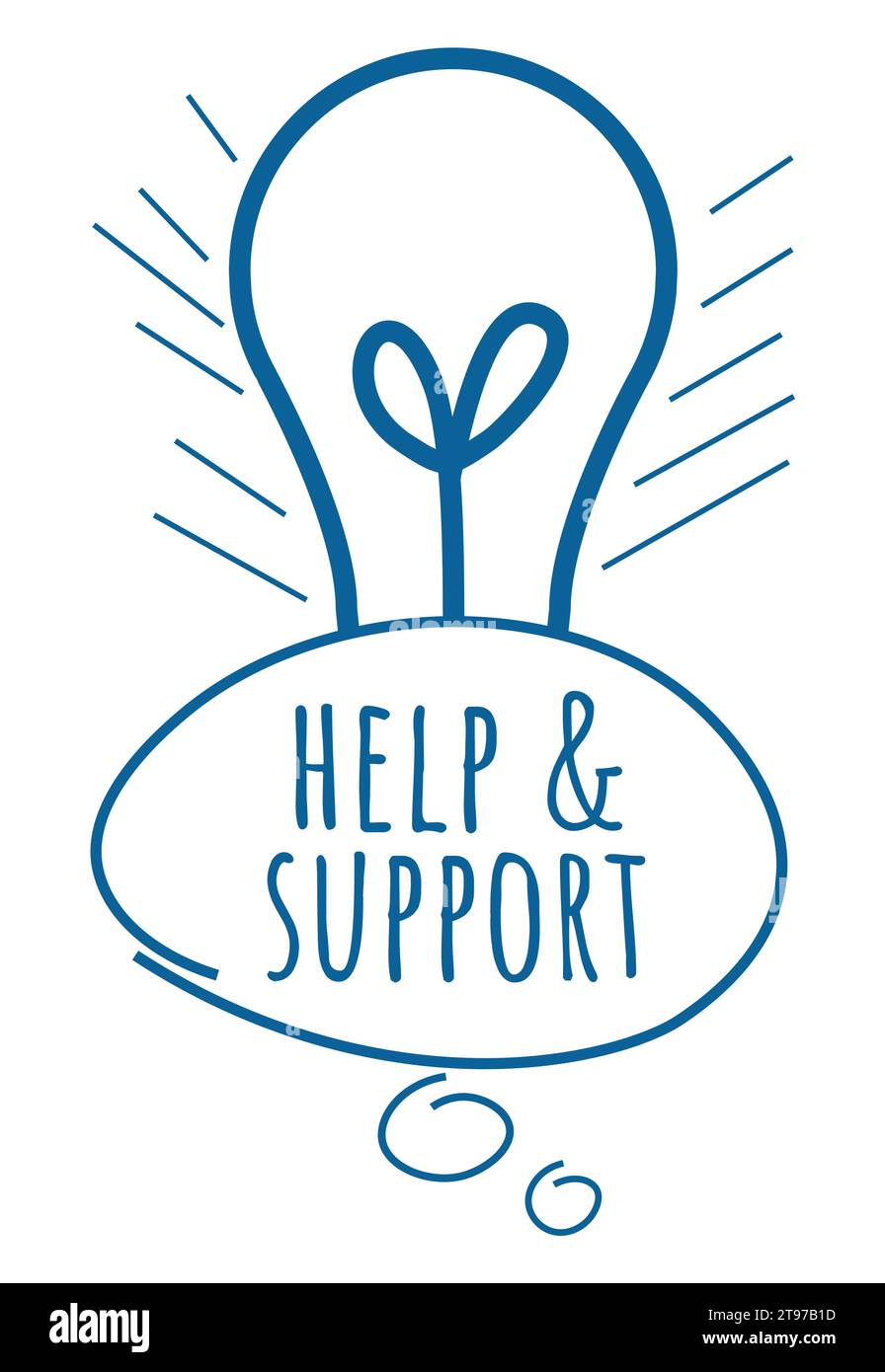 Help And Support Bulb Bubbles Text Blue Stock Photo - Alamy