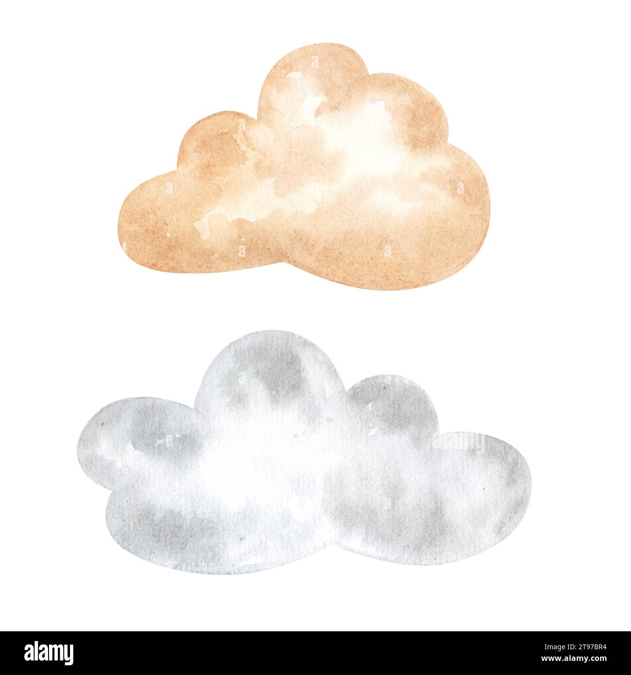 grey and beige watercolor clouds set of elements. Hand drawn ...