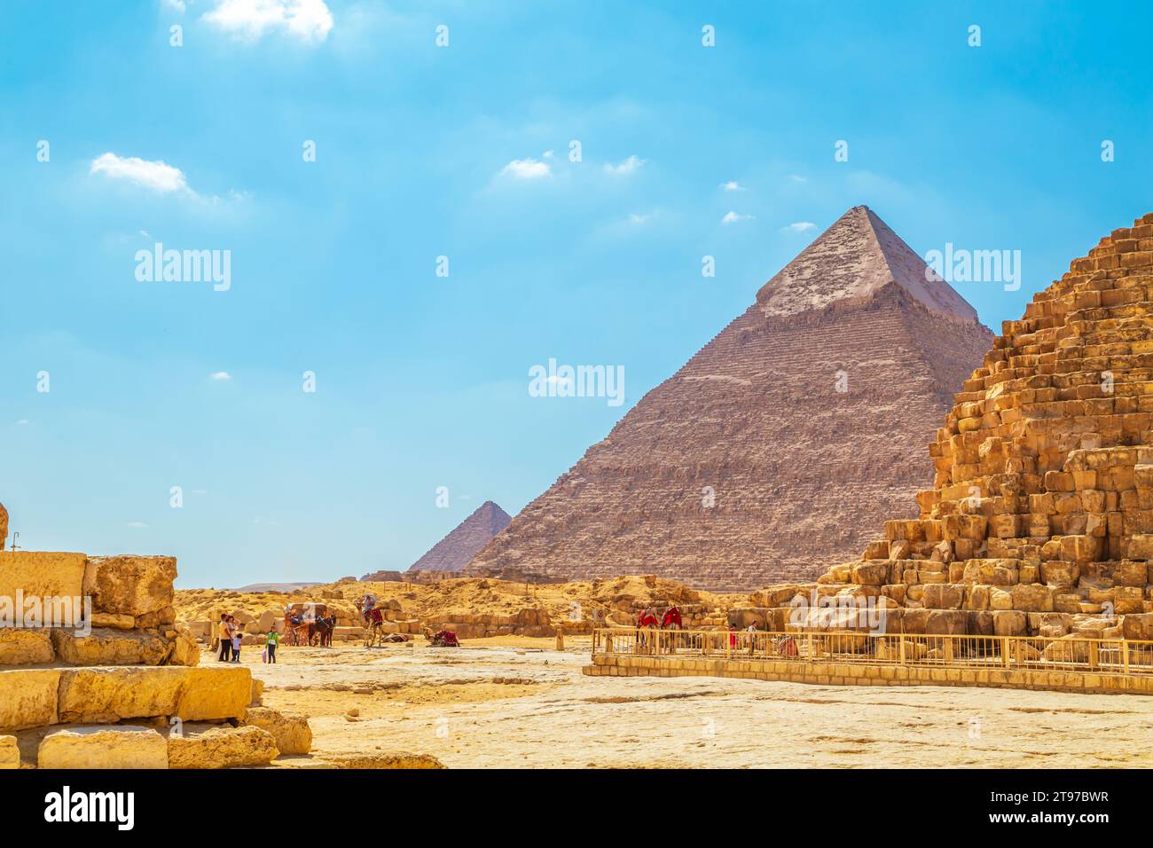 Great Egyptian pyramids. Desert landscape, the only surviving wonder of ...