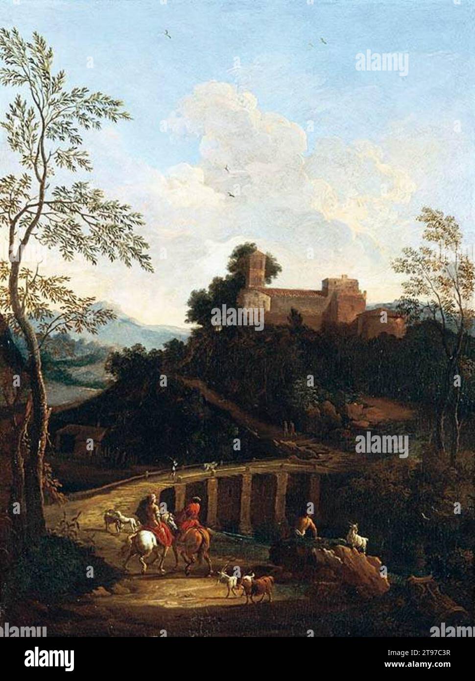 Roman Landscape near to a Bridge - by Giovanni Battista Busiri Stock ...