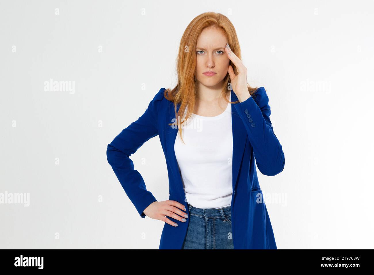 Cute, young beautiful red hair woman do facepalm. Redhead suffer girl ...