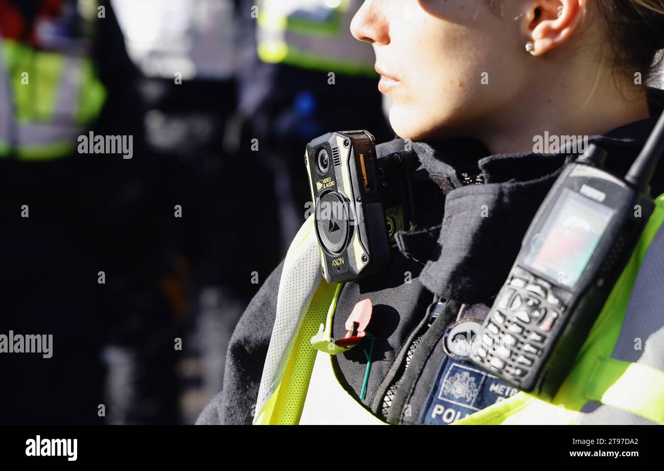 England, London, Parliament Square, public order police with body worn ...