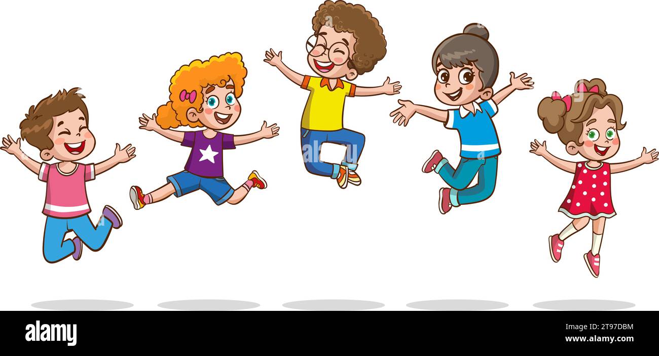 little kid play together with friend and feel happy vector Stock Vector ...