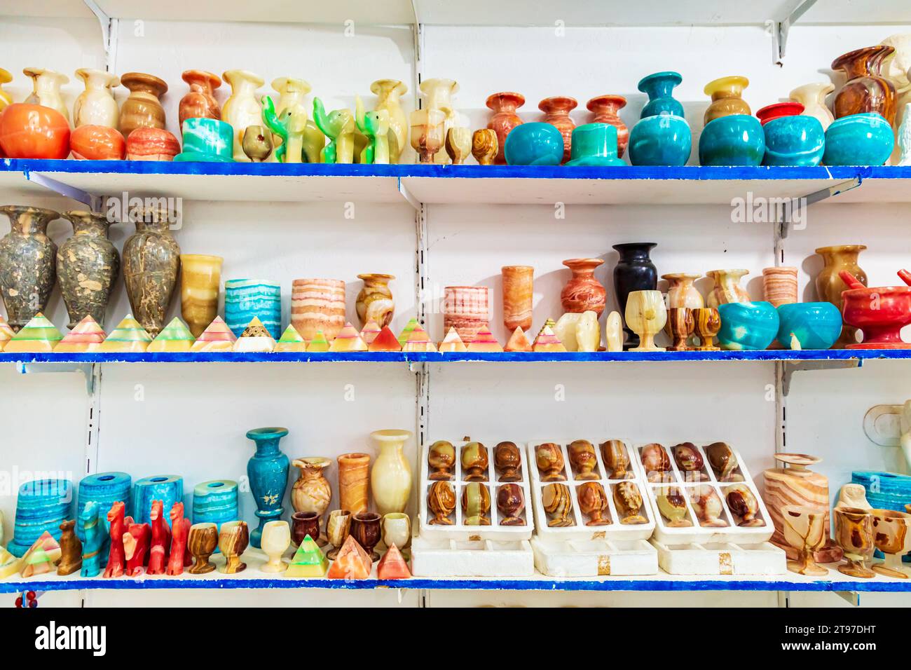 Alabaster factory products in the souvenir shop. Culture and traditions ...