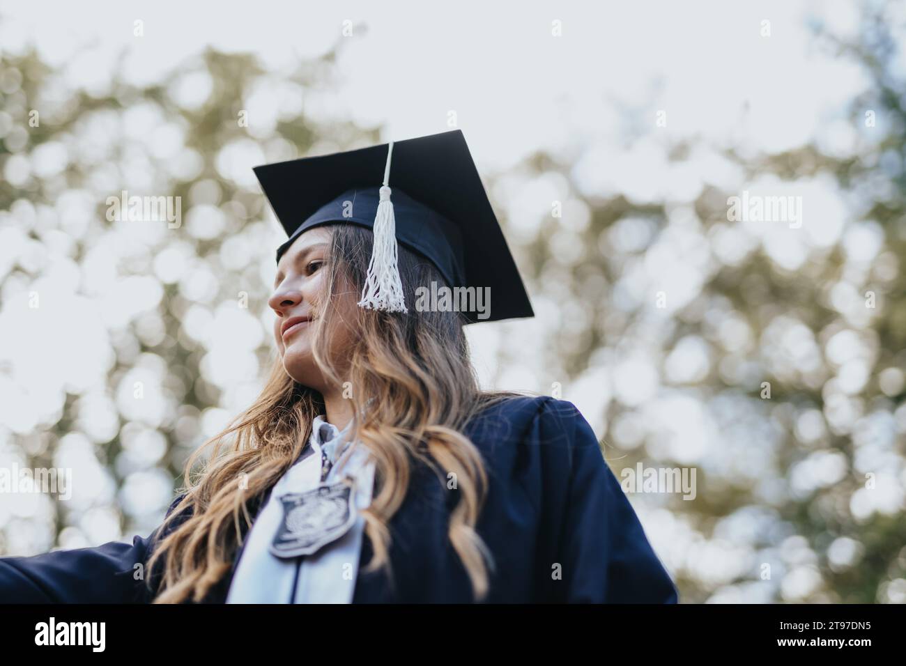 Multiethnic university students celebrate graduation in a sunny park ...