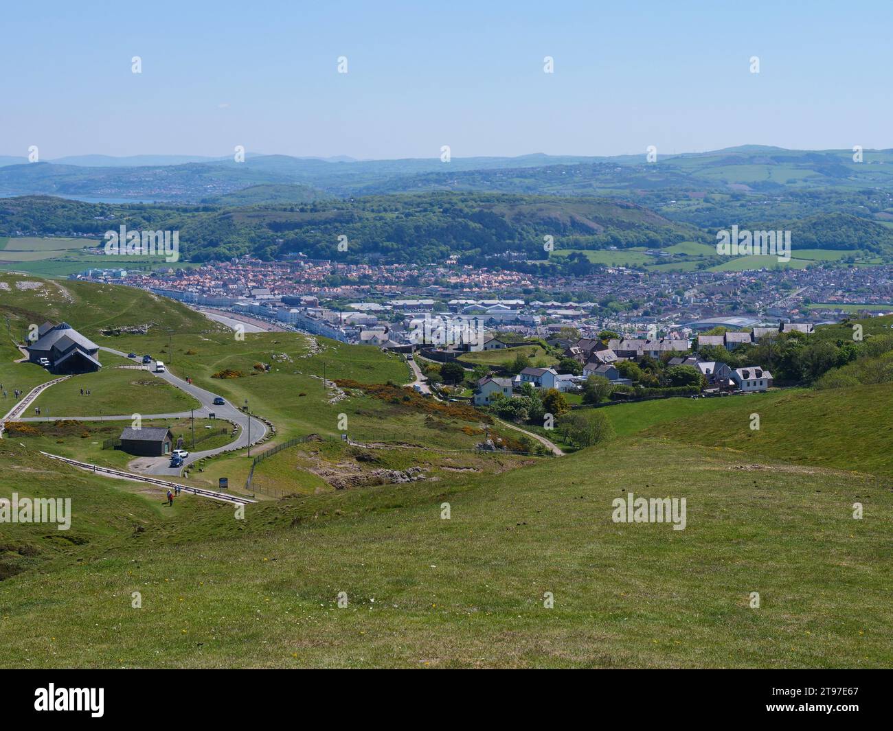 Welsh seaside town Llandudno rooftops and tram railway view from the ...