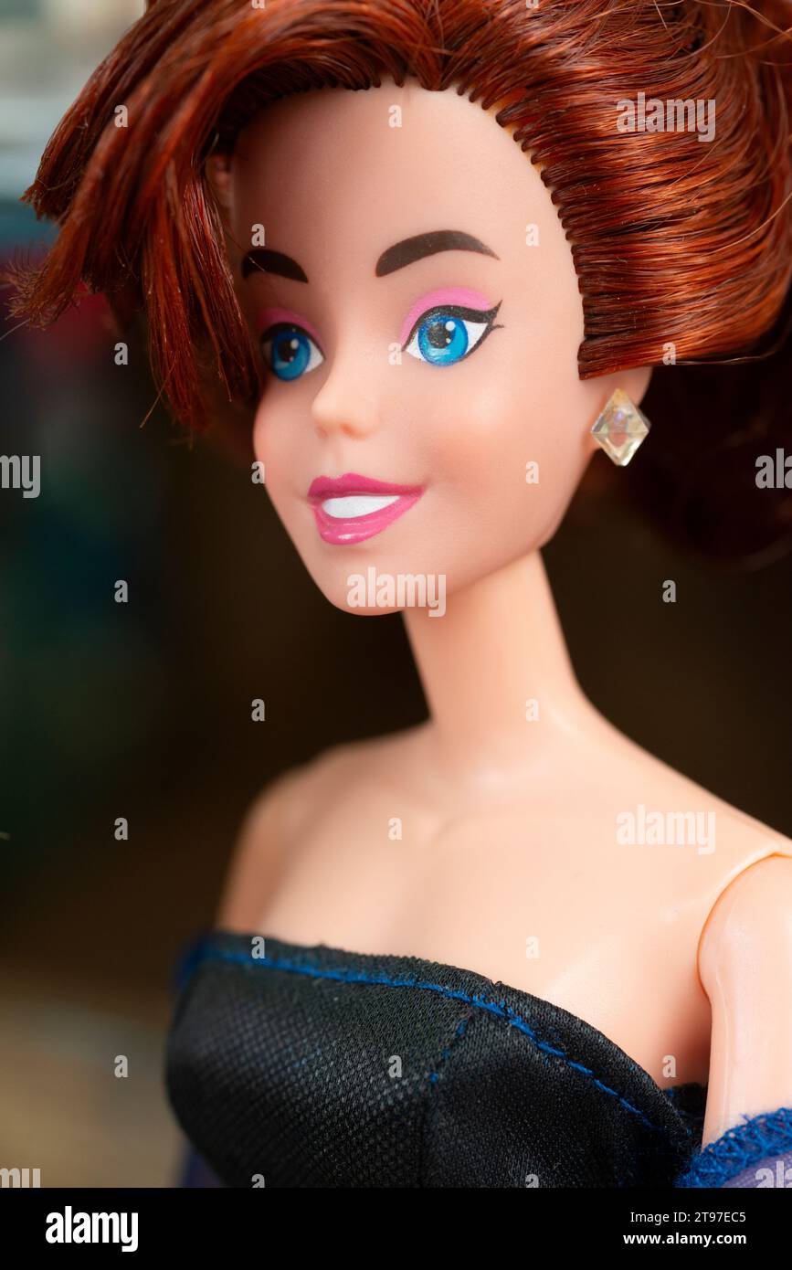 Close-up of a Barbie Doll Face with Red Hair Stock Photo - Alamy