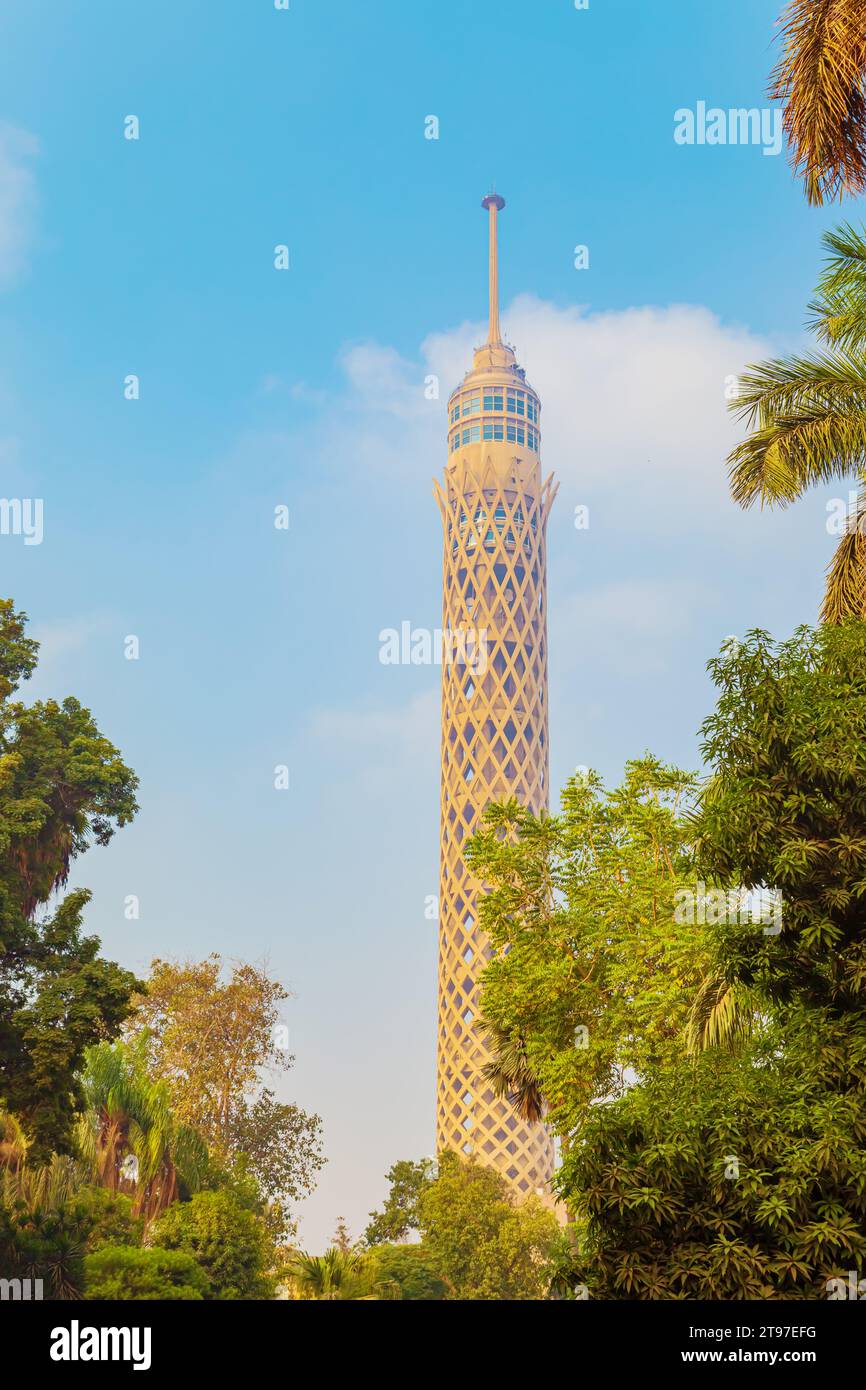 Cairo Tower. View from the city park. Zamalek Island, Cairo, Egypt ...