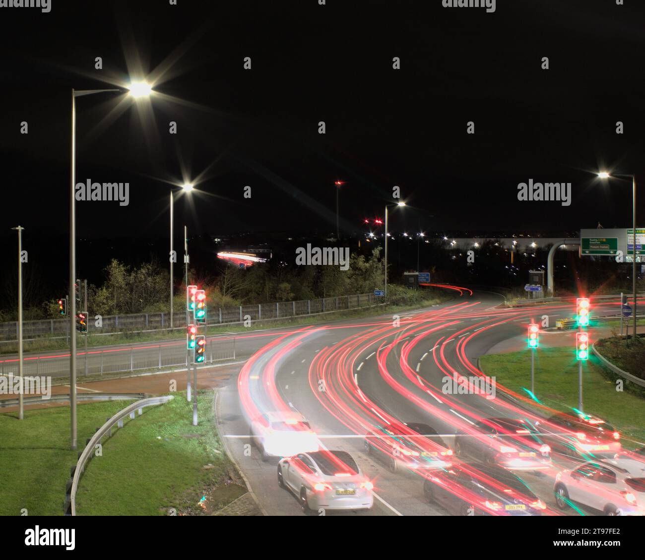 Busy M4 Junction 11 Motorway Traffic Light Controlled Junction At ...