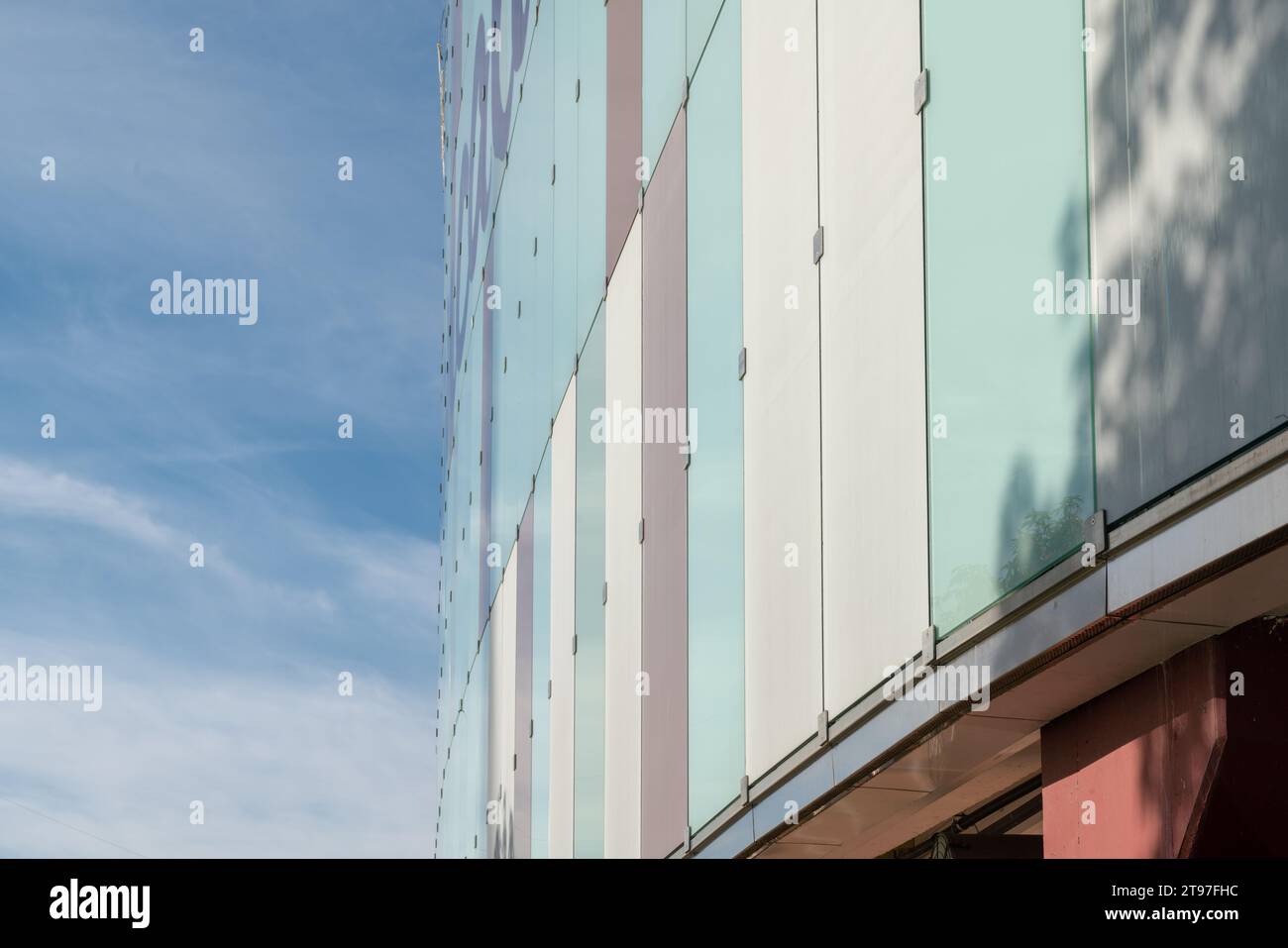 Crystal facades, modern building colored glass elements in facade ...