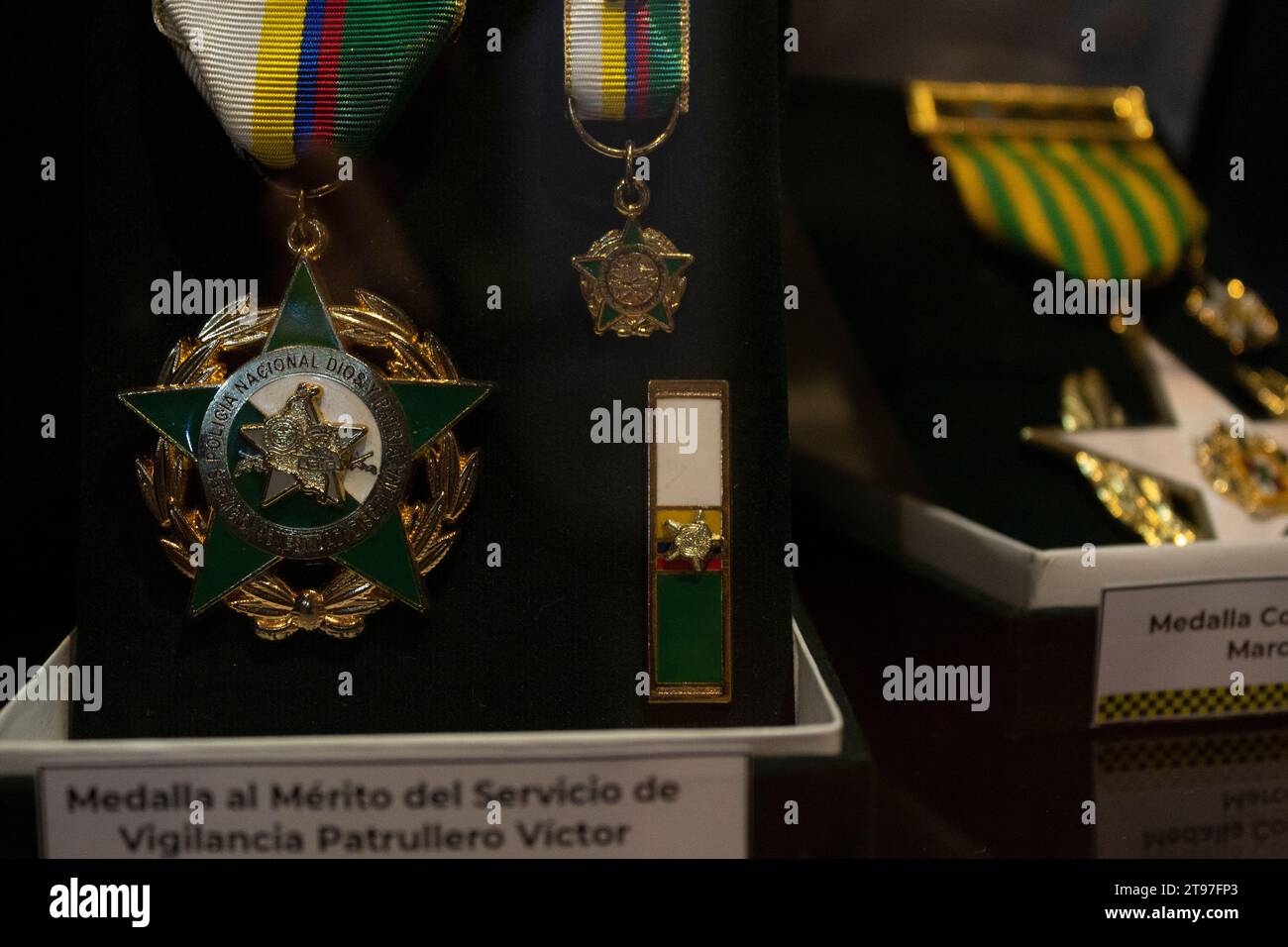 Closeup to a colombian police medals into a showcase Stock Photo - Alamy