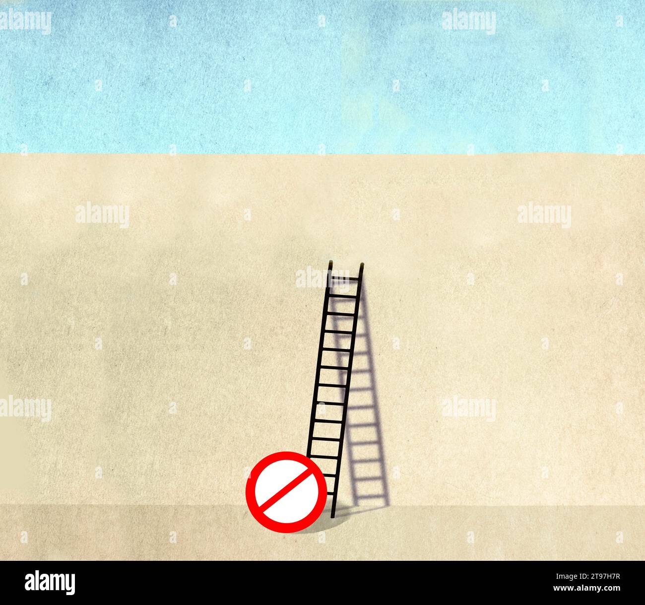 Ladder in front of wall with keep out sign Stock Photo - Alamy