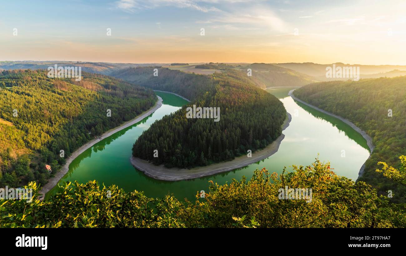 Germany, Thuringia, Bend of river Saale at sunset Stock Photo - Alamy