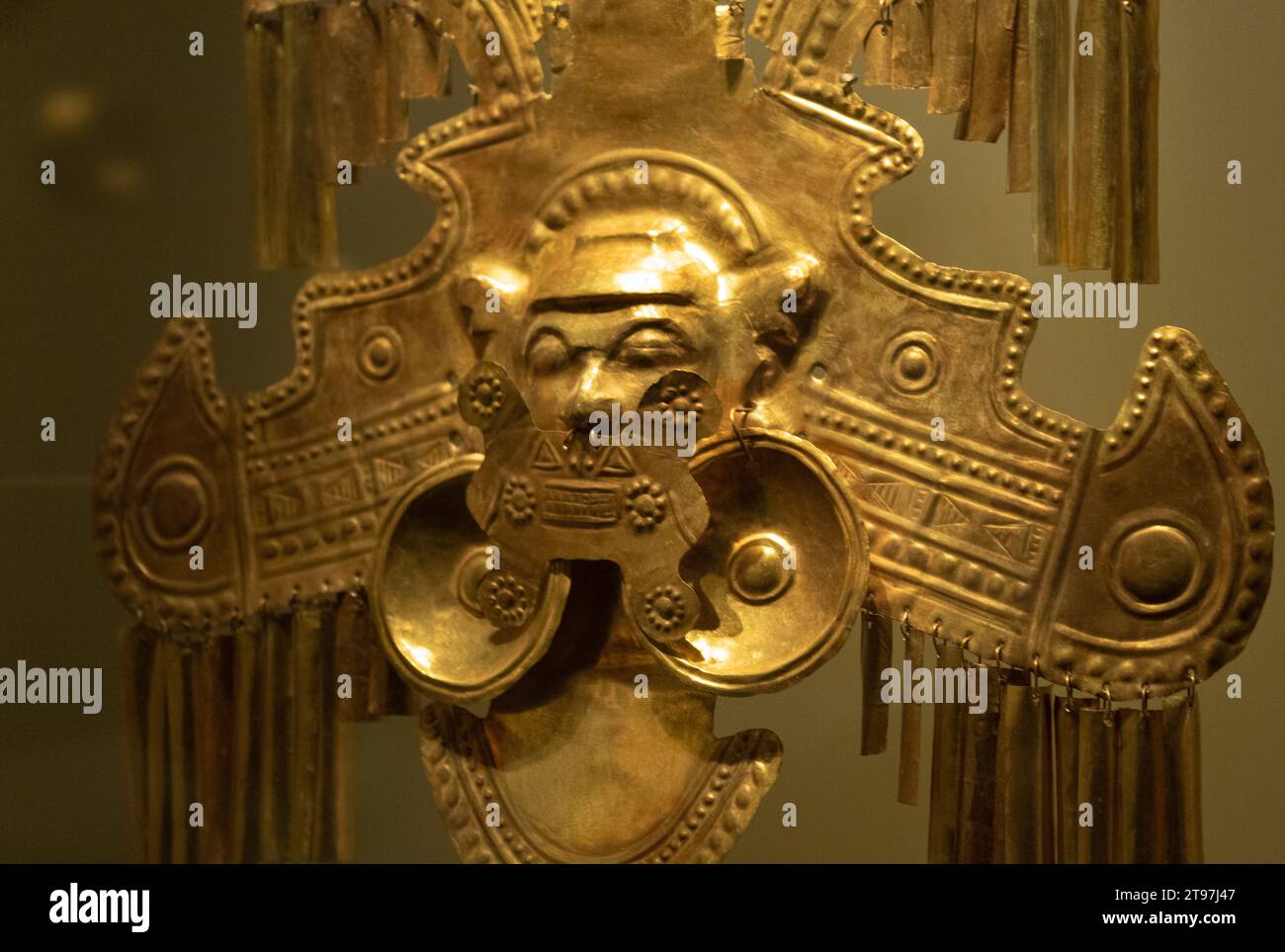 Closeup to a beautiful indigenous golden face with nose ring into a ...