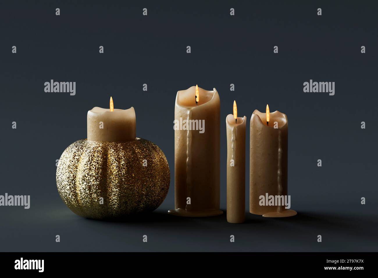 3D render of festive candles burning against gray background Stock ...