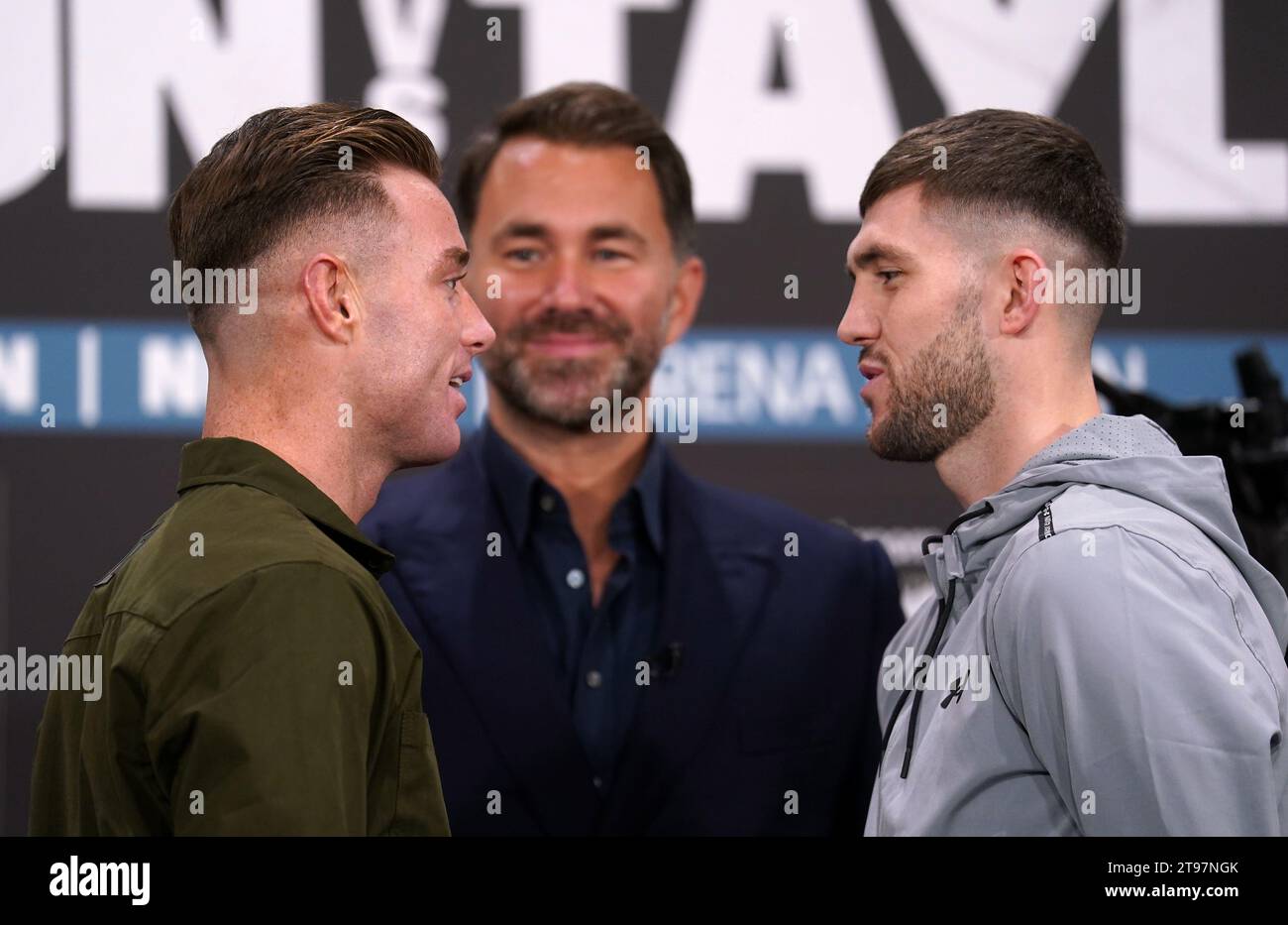 Paddy Donovan, promoter Eddie Hearn and Danny Ball during a press ...