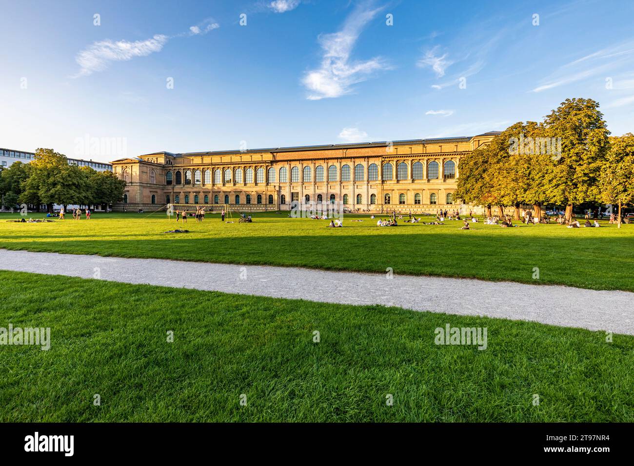 Germany, Bavaria, Munich, Lawn and footpath in front of Alte Pinakothek ...