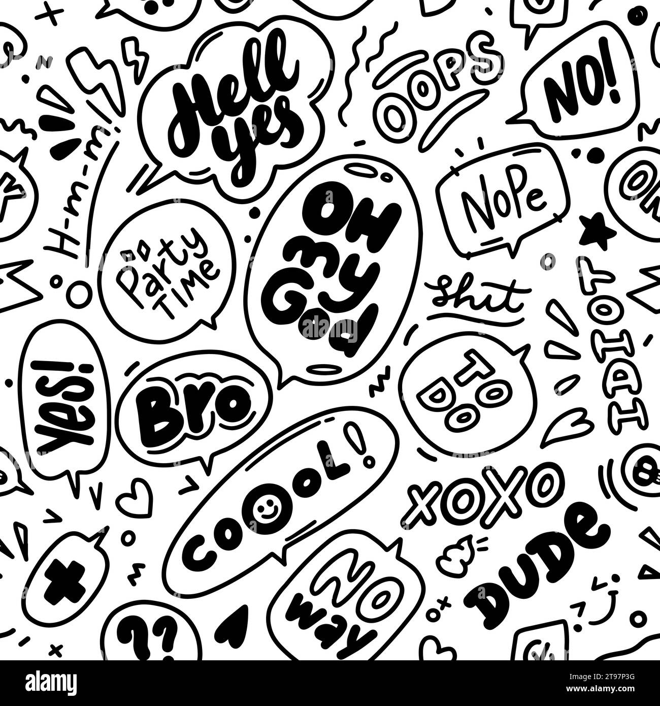 Seamless Trendy speech bubbles in flat hand drawn design with short ...