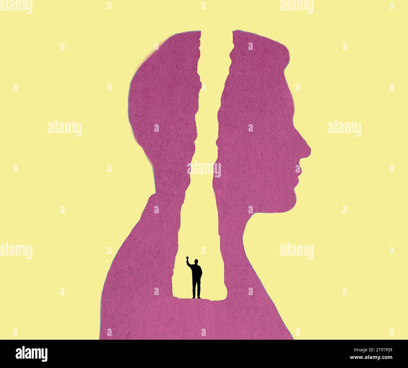 Man standing at bottom of pit inside oversized head Stock Photo - Alamy