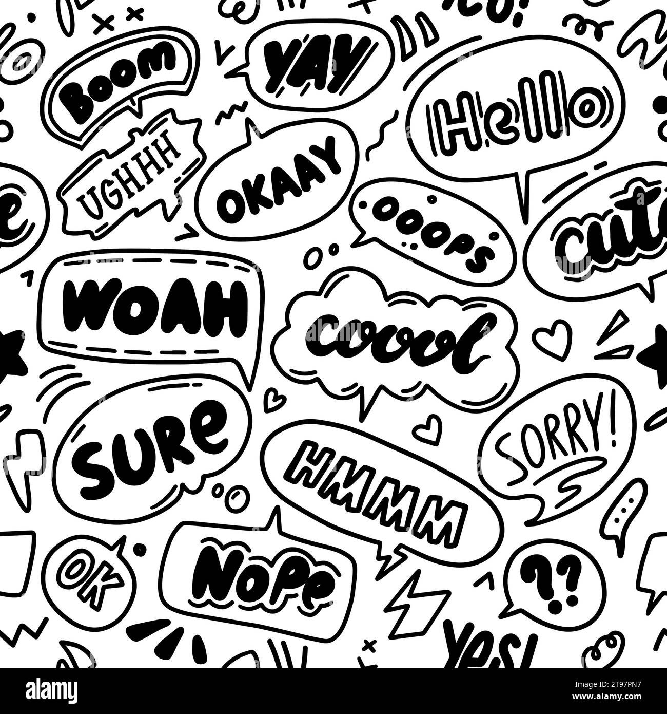 Seamless Trendy speech bubbles in flat hand drawn design with short ...