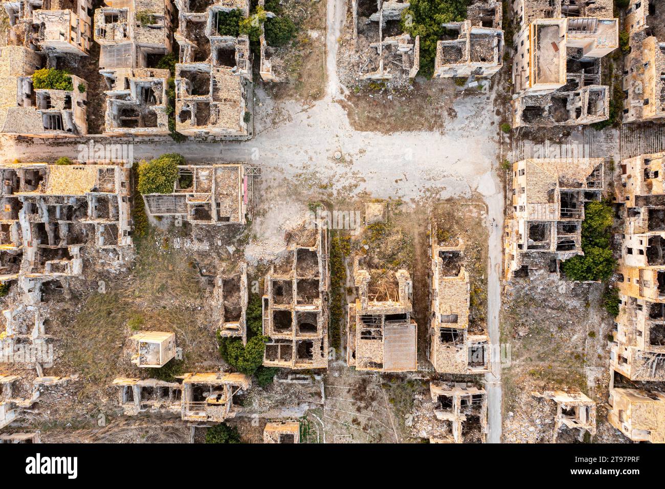 Italy, Sicily, Poggioreale, Aerial view of ghost town ruined by ...