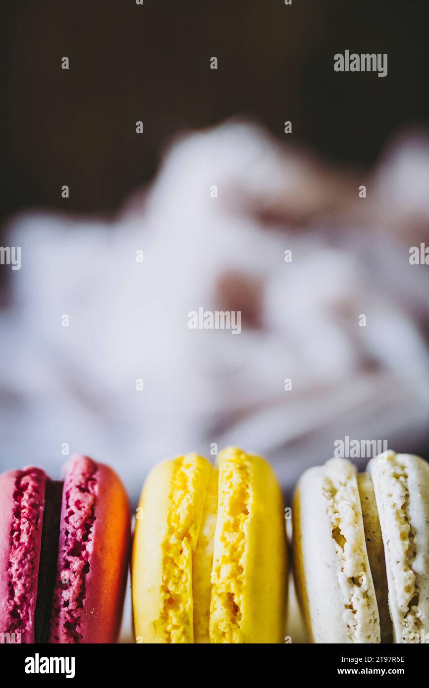 Assortment of colorful french macaroons with different flavors Stock ...