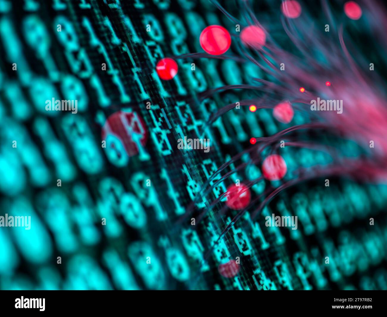 Fiber optic cables attacking binary code Stock Photo - Alamy