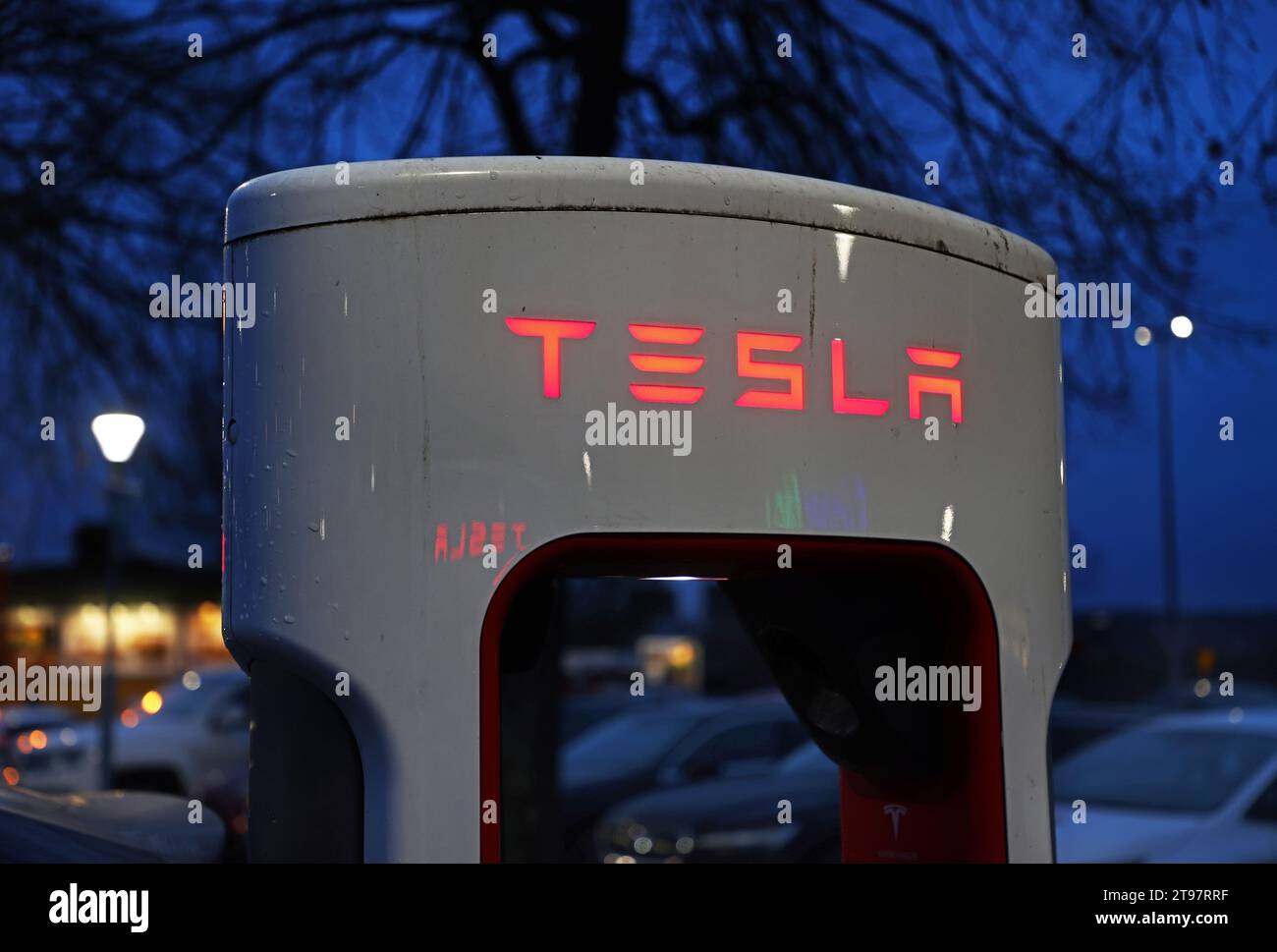 Jönköping, Sweden. 22nd, November, 2023. Tesla supercharger station ...