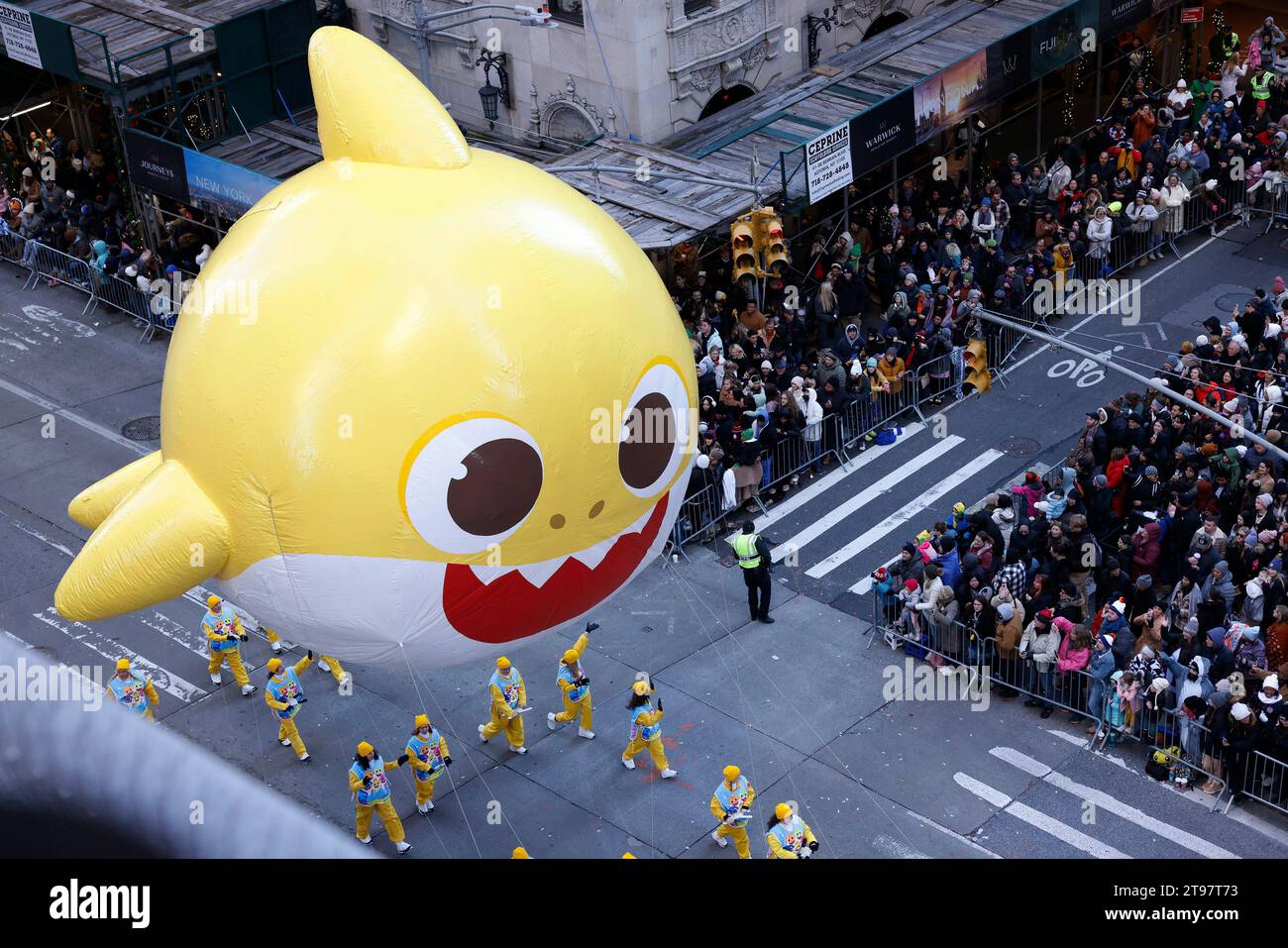 New York, United States. 23rd Nov, 2023. The Baby Shark balloon makes ...
