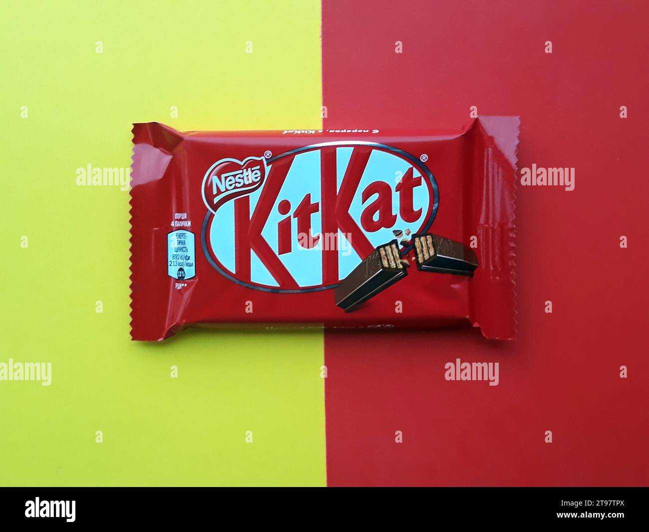KHARKIV, UKRAINE - JANUARY 2, 2021 Kit Kat by Nestle chocolate covered ...