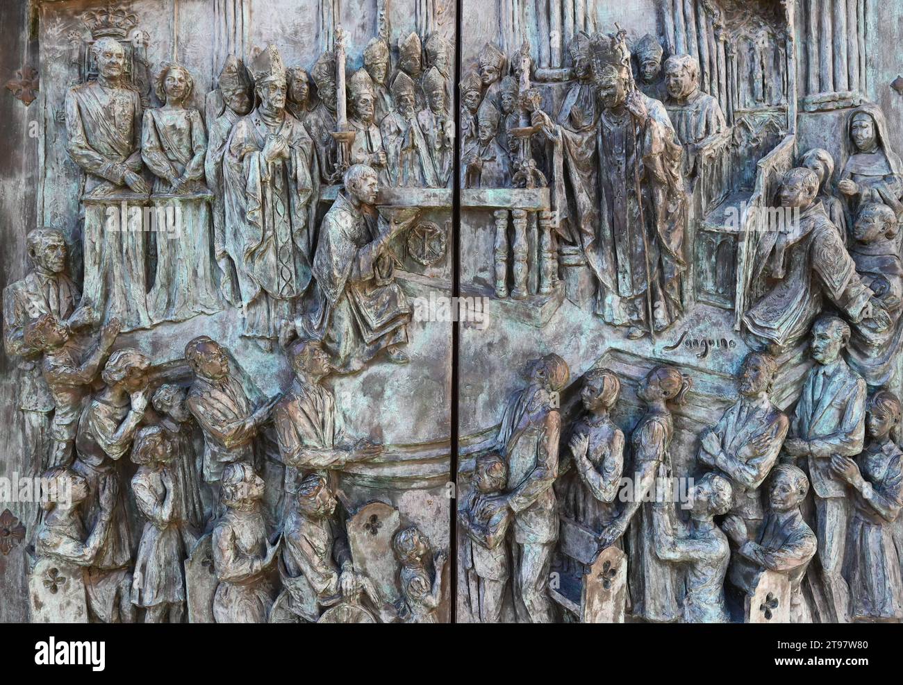 MADRID, SPAIN, Nov 17, 2023, Door, Bas relief, Sculpture of the ...