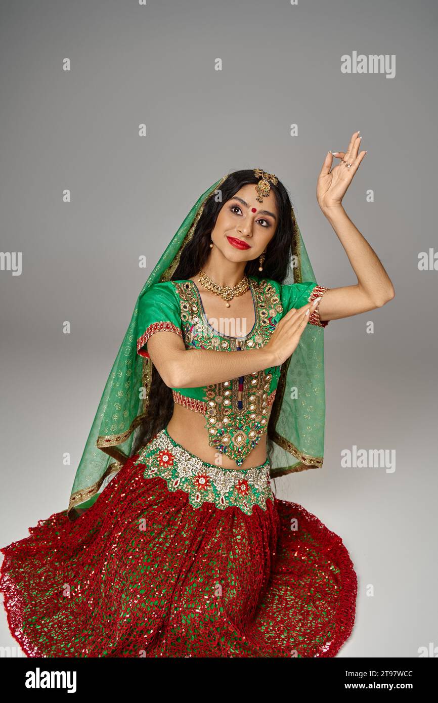 attractive indian female model with bindi dot on forehead posing on ...