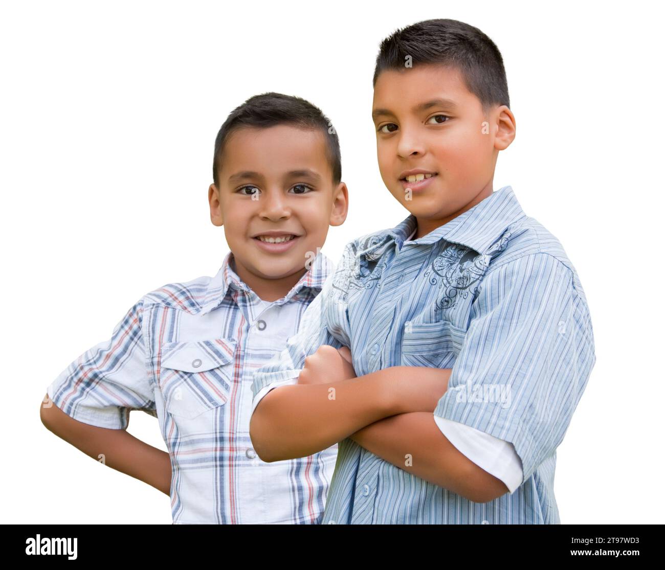 Two Happy Young Hispanic School Boys Isolated on White Stock Photo - Alamy