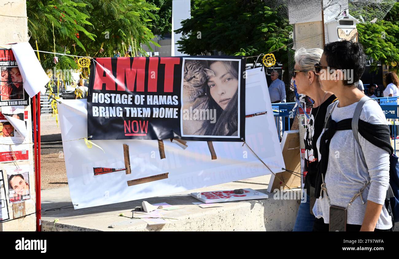Tel Aviv, Israel. 23rd Nov, 2023. People visit Hostage Square outside ...