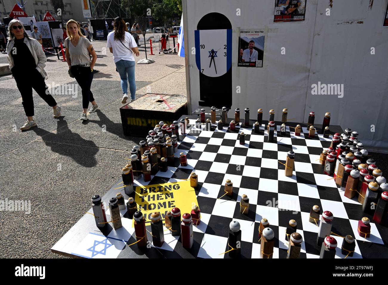 Tel Aviv, Israel. 23rd Nov, 2023. People view installations in Hostage ...