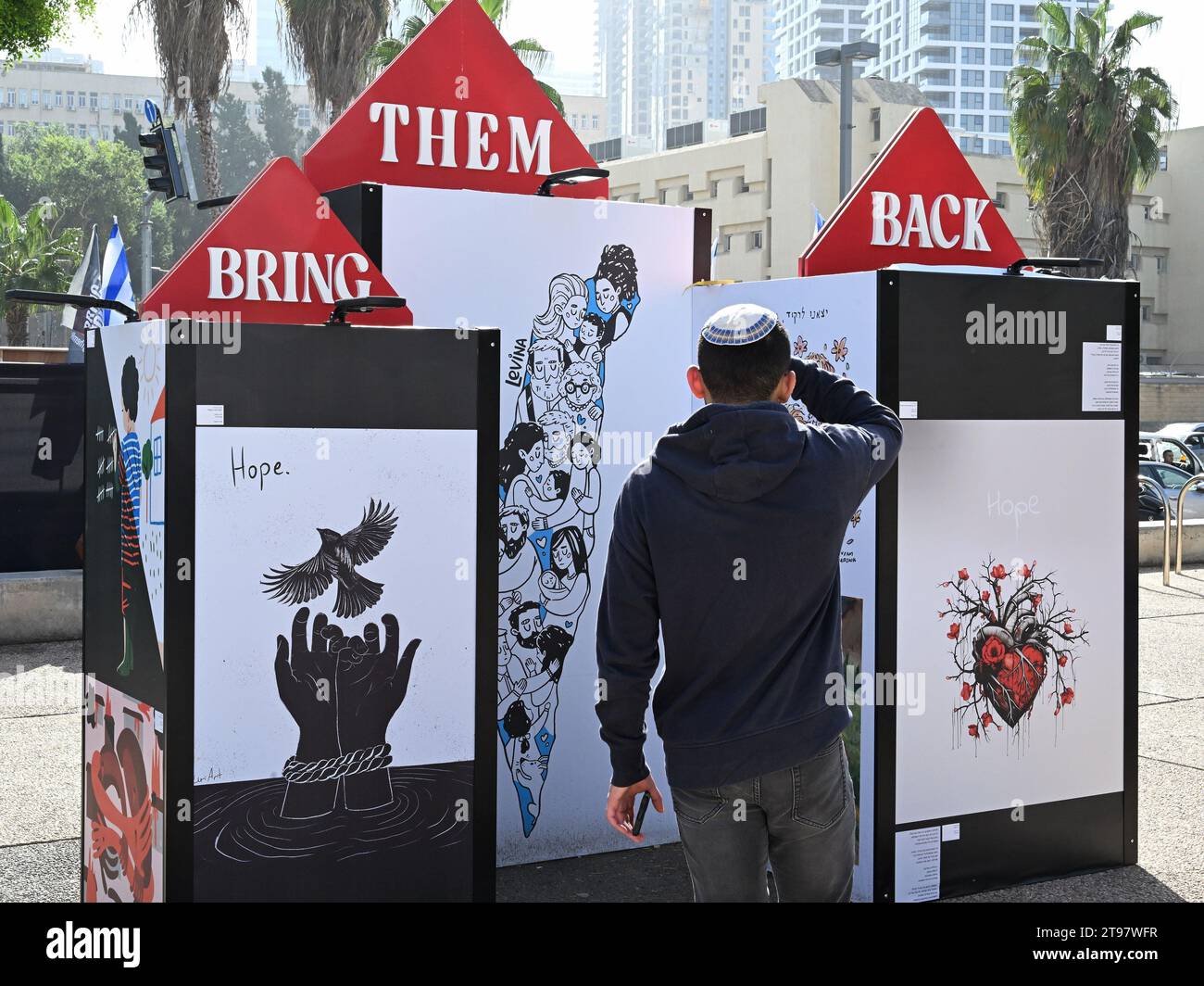 Tel Aviv, Israel. 23rd Nov, 2023. People visit Hostage Square outside ...