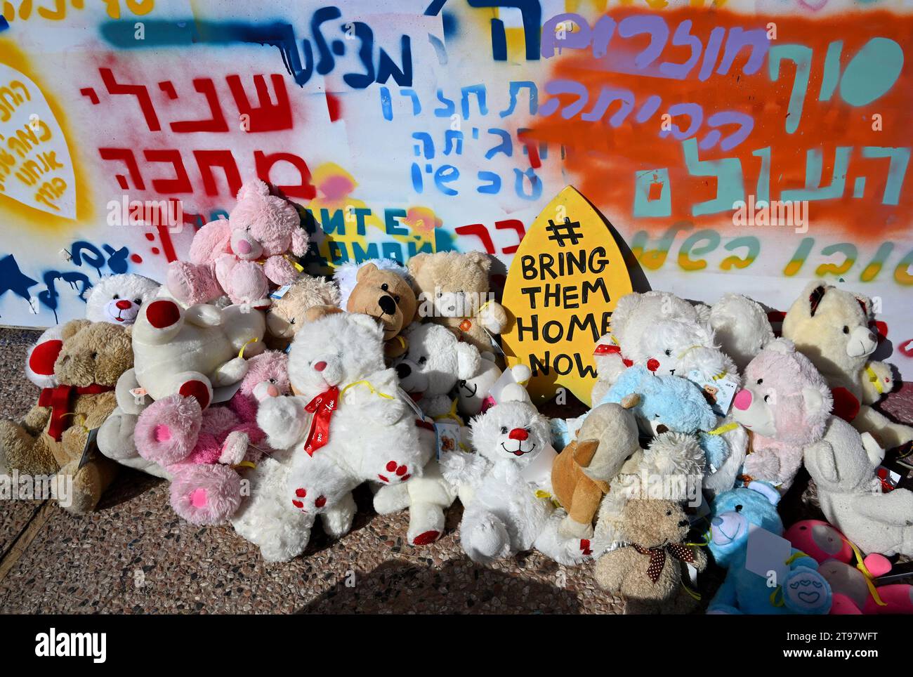 Tel Aviv, Israel. 23rd Nov, 2023. An installation of stuffed animals ...