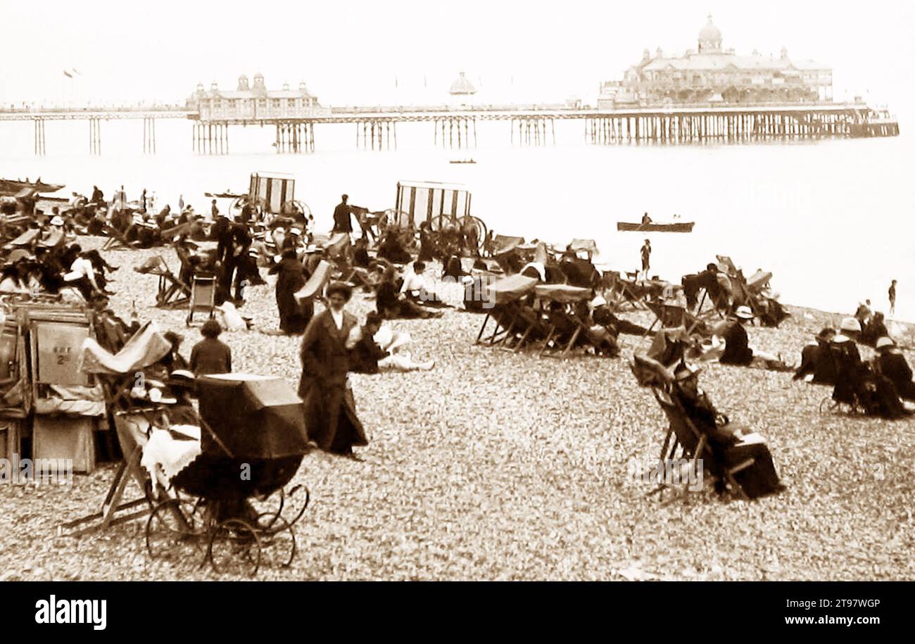 Eastbourne beach and pier, Victorian period Stock Photo - Alamy